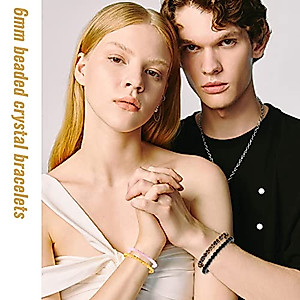 SROBENZ 14Pcs Gemstone 6mm Semi Precious Round Beaded Bracelet Set For Women Men Girl Crystal Healing Stretch Stone Bead Energy Bracelets Jewelry