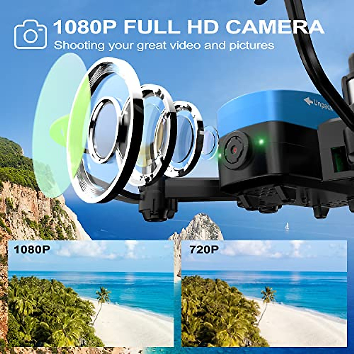 Mini Drone with Camera for Kids 1080p FPV Camera, Drones Toys for Ages 8-13 with Foldable Wings, Altitude Hold, Headless Mode, 3D Flips, Voice Gesture Control, Remote Control Drone, 2 Batteries