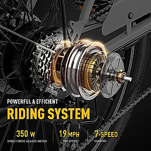 Heybike Cityscape Electric Bike 350W City Cruiser Bicycle Up to 40 Miles Removable Battery, 7-Speed and Dual Shock Absorber, 26/'' Commuter for Adults, White