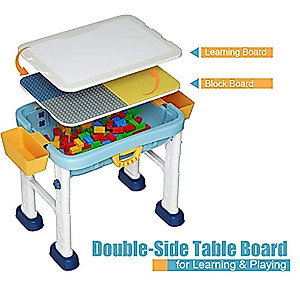 Moccha 6 in 1 Building Block Table Set, Toddler Activity Table w/ 3 Adjustable Height, Build & Learn Table for Boys Girls, Kids Block Play Table with Toy Storage, Toddler Folding Table