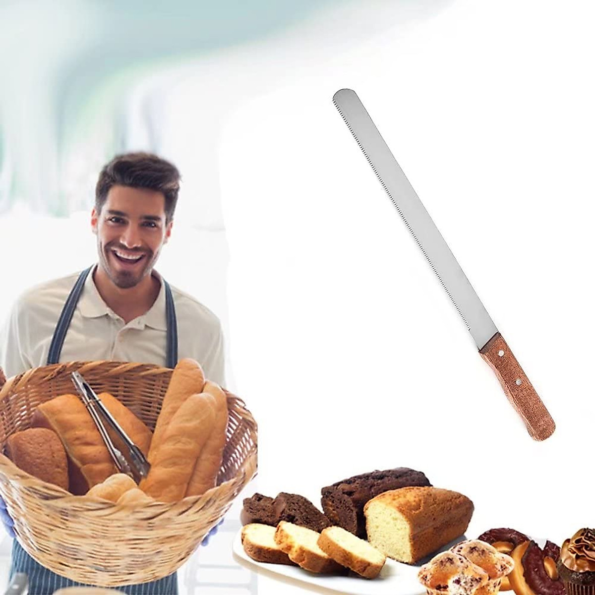 LokiLux Serrated Bread Knife 12 Inch Blade,Cut Bread/Cake/Bagels,for Homemade Bread,Baker's Knife for Slicing(Total Lenght 16.7 Inch),2 pack