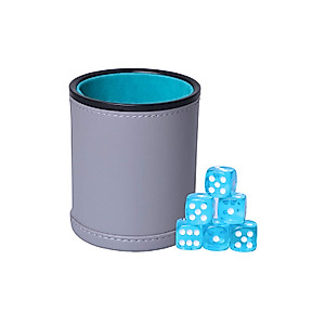 Dice Cup Set PU Leather and Felt-Lined, Quiet Shaking for Yahtzee Farkle Liars Dice Games, Includes Six 16mm Regular Dice, 2 Pack