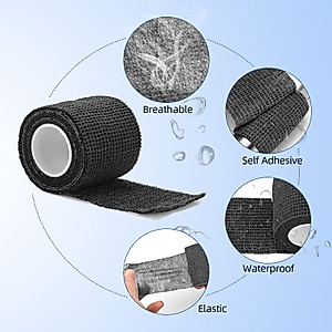 BAMTTOO 10 Pack Self Adhesive Bandage Wrap Black 2" X 5 Yards Black Athletic Tape Tattoo Grip Tape Wrap Ankle Tape Cohesive Bandage Wrap