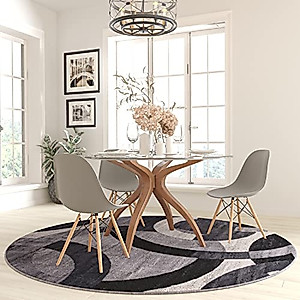 Masada Masada Rugs, Thatcher Collection Accent Rug with Interlocking Circle Pattern in Black/Grey with Olefin Facing and Natural Jute Backing - 8'x8' Round