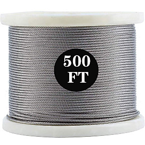 Bysn 1/8 T316 Stainless Steel Cable, Aircraft Cable for Deck Railing, 7 x 7 Strands Construction Braided Steel Cable, 500FT Wire Rope Cable for Railing