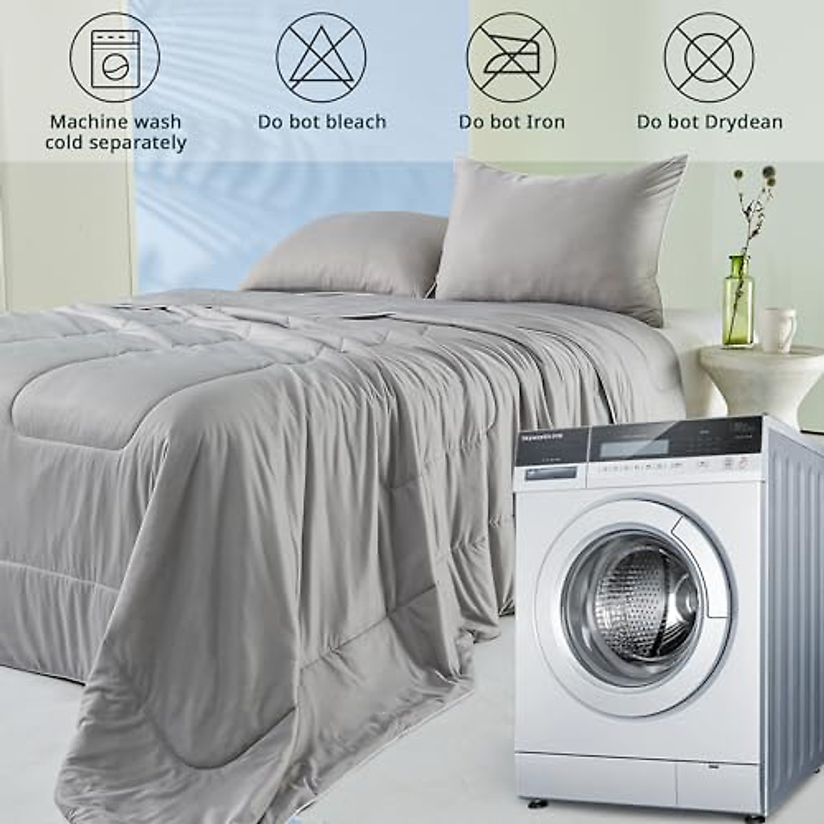 ENJOHOS Cooling Comforter Queen Size, Q-Max 0.45 Double Side Cold Blanket for Hot Sleepers Night Sweats, Cool Ice Silk Summer Comforter, Soft Breathable Lightweight Smooth Cool Comforter Bedding Grey