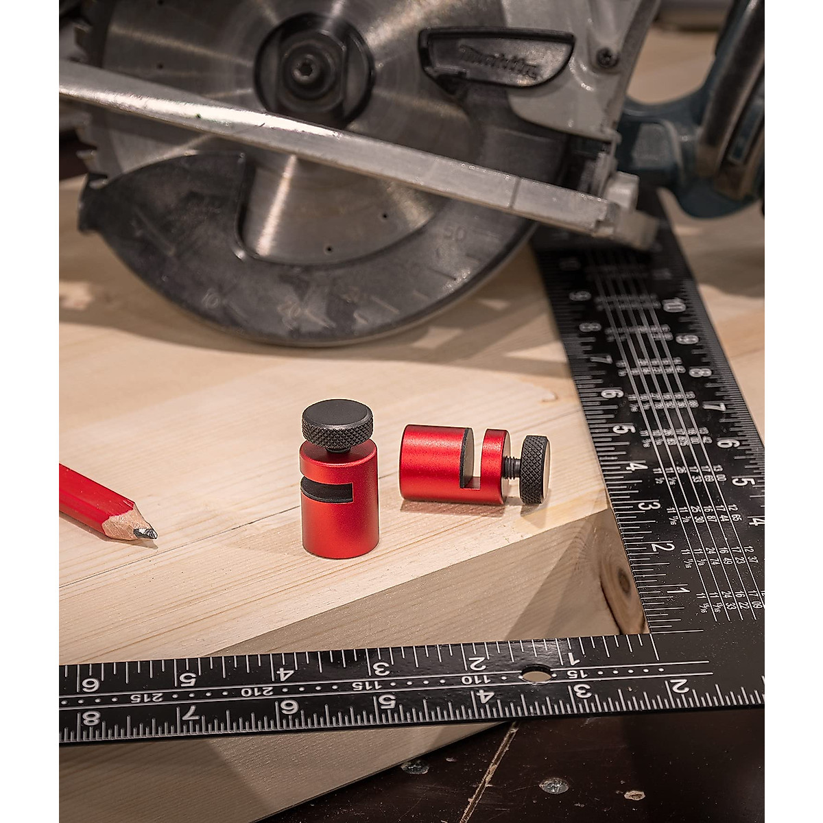 Simon Tools - Stair Gauges for Framing Square | Extra Tall 𝗡𝗼𝗻-𝗦𝗹𝗶𝗽 Framing Square Stops with Holder, Framing Tools for Speed Square