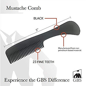 G.B.S Beard and Mustache Comb, Saw-Cut, Polished Pocket-Sized Comb 3 Inches, Black