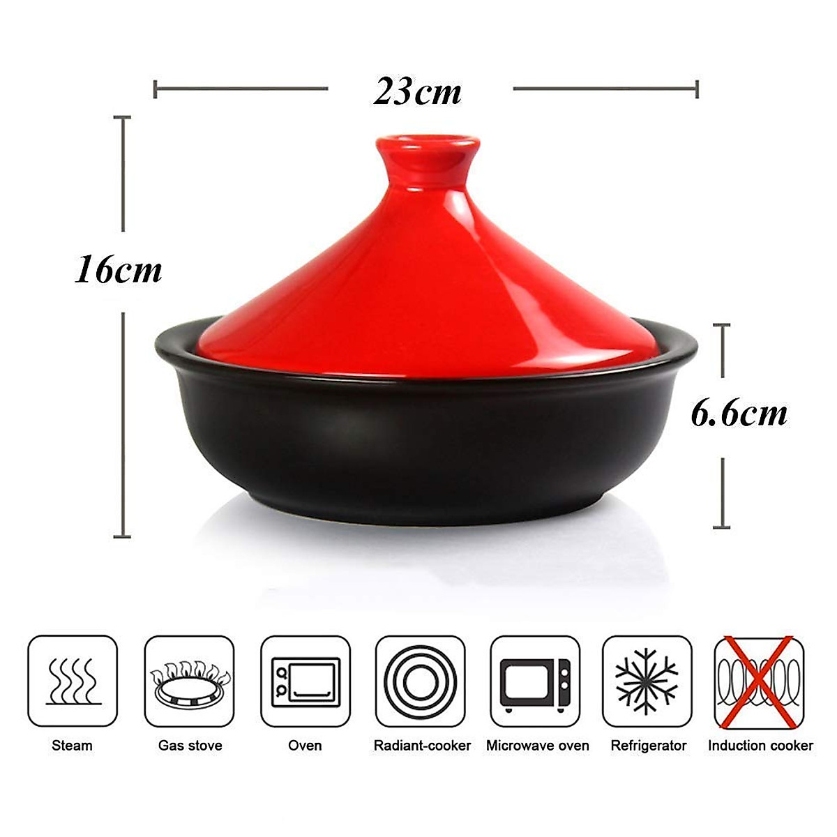 Moroccan tagine Pot Small tagine Bowl Round Ceramic Casserole Clay Pot with lid Heat-Resistant hot Pot earthen Pot Multifunctional cookware for stew Soup C 16 23 cm
