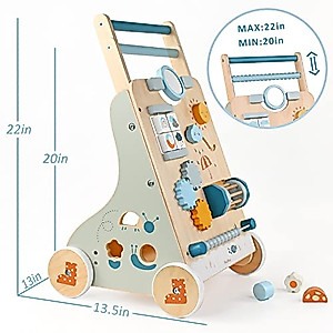 PairPear Wooden Baby Walker, Toddler Push Walker Activity Center Toys