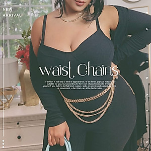 Bodiy Layered Belly Waist Chain Belt Gold Cuban Body Chains Bikini Rave Party Body Jewelry for Women and Girls