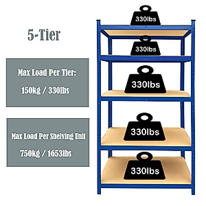 Bowoshen Storage Shelves 5-Tier 59in Height Garage Shelving Unit Rack Metal Shelf Heavy Duty 386lb Load per Tier, Adjustable Utility Shelves for Garage, Warehouse, Living Room, Office (59" Blue)