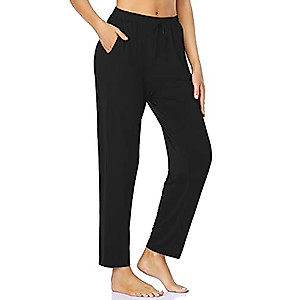 ASIMOON Sweatpants for Women Comfy Wide Leg Yoga Pants with Pockets Stretch High Waist Loose Lounge Jogging Pants