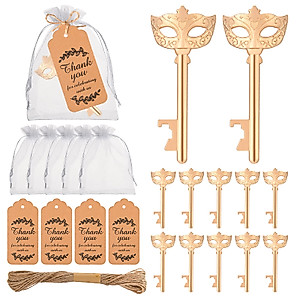 YKLIGTN 24Pieces Mask Design Bottle Openers for Masquerade Mask Party, Wedding Favors，Bridal Shower Party Decorations,Baby Shower /Birthday Souvenirs or Gifts for Guests Bulk with Gift Bags