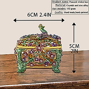 YU FENG Peacock Figurine Trinket Boxes Hinged Collectible Crystal Jeweled Enameled Ring Holder Animal Jewelry Box Dressing Table Ornament