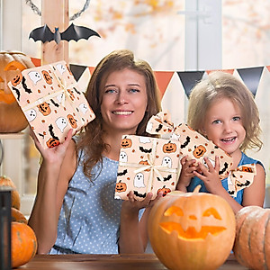 JarThenaAMCS 100 Sheets Halloween Tissue Paper Cute Pumpkin Ghost Bats Gift Wrapping Paper Orange DIY Art Craft Paper for Halloween Birthday Baby Shower Party Supplies, 13.7 x 19.6 Inch