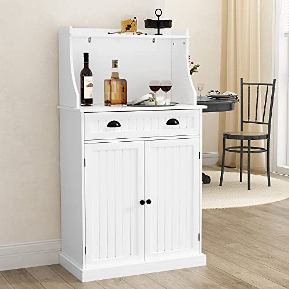 ARTPOWER 54" Kitchen Microwave Cabinet/Stand with Storage and Drawers, Pantry Storage Cabinet with Hutch & Adjustable Shelves for Kitchen, Dining Room, Living Room, Hallway in White