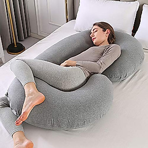 CDEN Pregnancy Pillow, C Shaped Full Body Pillow 52", Maternity Pillow Support for Back, Legs, Neck, HIPS for Pregnant Women with Removable Washable Jersey Cover(Darkgrey)