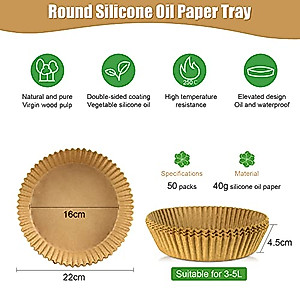 FGSAEOR Air Fryer Paper Liners, Airfryer Parchment Baking Liners, Non-stick Disposable Paper Liner, Cookers Basket for Oven, Microwave, Air Fryer Pan Roasting Accessories (6.3 IN-50PCS, Natural)