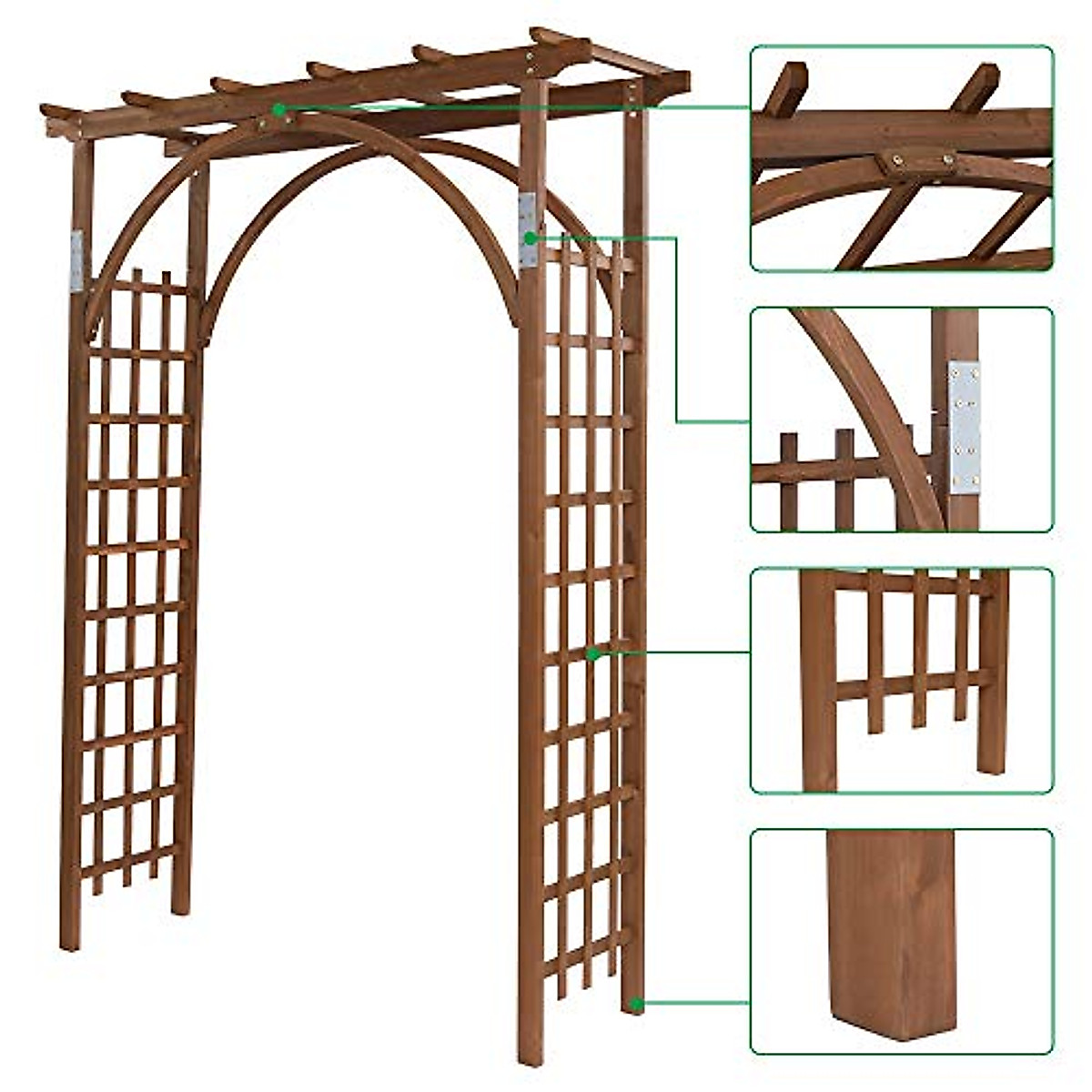 Outvita 7 Ft Wooden Garden Arbor Arch, Fir Wood Arbour Trellis, Pergola Archway for Wedding Ceremony Decoration Pergola Plant Climbing Rose Vines Lawn Courtyard Patio Dark Brown
