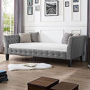 Rosevera Roche Upholstered D11 Button Tufted Fine Polyester Easy aseemble with Wooden Legs Twin Size Daybed Sleeper Couch for Living Room Bedroom, Dove Gray