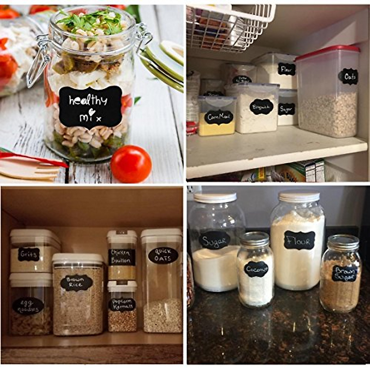 ONUPGO Chalkboard Labels - 150 Premium Reusable Chalkboard Stickers with 2 Chalk Marker to Decorate Your Pantry Storage & Office, Chalk Label Stickers for Spice Jars, Mason Jars, Spray Bottles