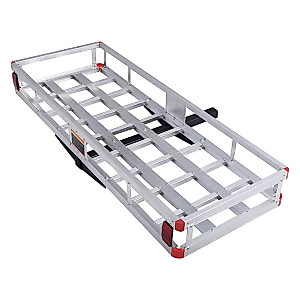 GOFLAME Aluminum Hitch Mount Cargo Carrier 60" x 22" Heavy Duty Luggage Basket Medical Rack Ramp Mobility and Equipment 500LBS Cargo Carrier for SUV, Truck, Car, Silver