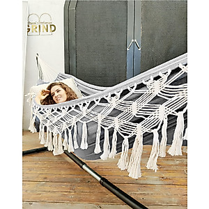 Anyoo Hammock Garden Cotton Hammock Comfortable Fabric Elegant Deluxe Tassels Durable Swing Hammock Up to 450lbs Portable Hammock with Travel Bag,Perfect for Porch Patio Yard Bedroom Outdoor/Indoor