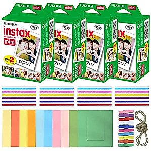 FujiFilm Instax Mini Camera Film - Polaroid Printer Film - 4 Pack of 20 | Total - 80 Photo Sheets, Paper Hanging Frames, Corner Stickers| for FujiFilm Instax Mini 11, 9 and 8 Fuji SP-1, SP-2