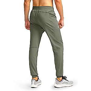 Men's Joggers with Zipper Pockets Stretch Tapered Sweatpants Athletic Pants for Men Workout Running Gym(Sage Green, XL)