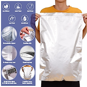 15 Pcs 5 Gallon Mylar Bags for Food Storage, 10.5 Mil Mylar Bags with Oxygen Absorbers 2000cc (15 Single Sealed), Stand-Up Zipper Resealable Bags & Heat Sealable Food Storage Bags + Labels