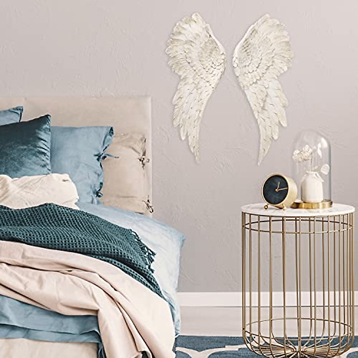 WHW Whole House Worlds Grand Tour Angel Wings, Vintage Style, Set of 2, Antique White, Artisinal Design, Hand Crafted, Bas Relief Sculptures, 21.75 Inches Tall