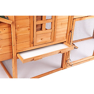 Chicken Coop Outdoor Wooden Rabbit Hutch Poultry House with Chicken Run Cage, Egg Box & Waterproof Roof (80")
