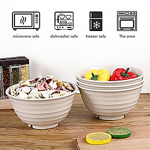 12pcs Wheat Straw Dinnerware Sets, Wheat Straw Plates and Bowls Sets for 4 Microwave Dishwasher Safe Lightweight Beige