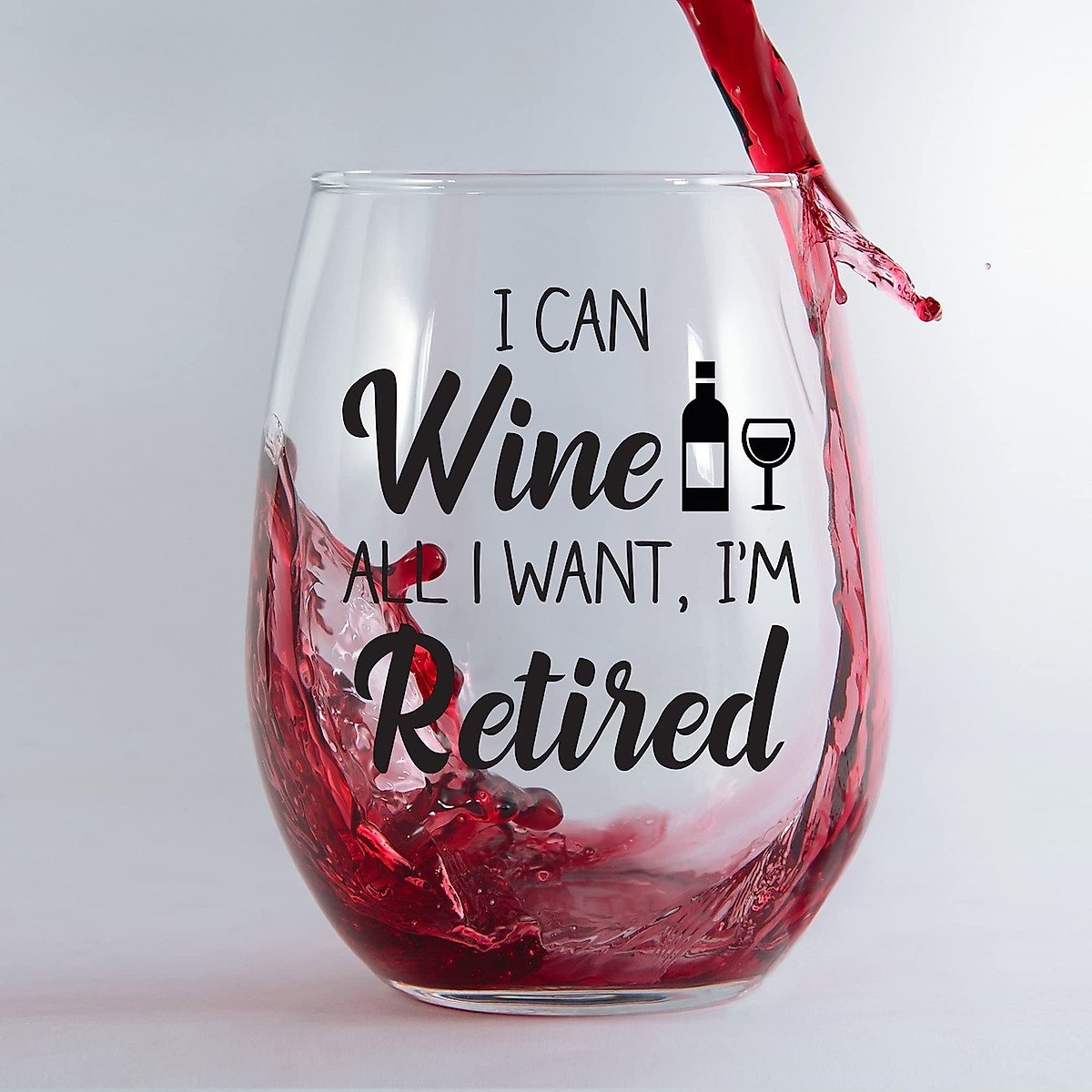 Momstir I Can Wine All I Want I'm Retired Funny Stemless Wine Glass 15oz - Funny Retirement Gift Wine Glass For Women - Humorous Gifts For Retired Coworkers