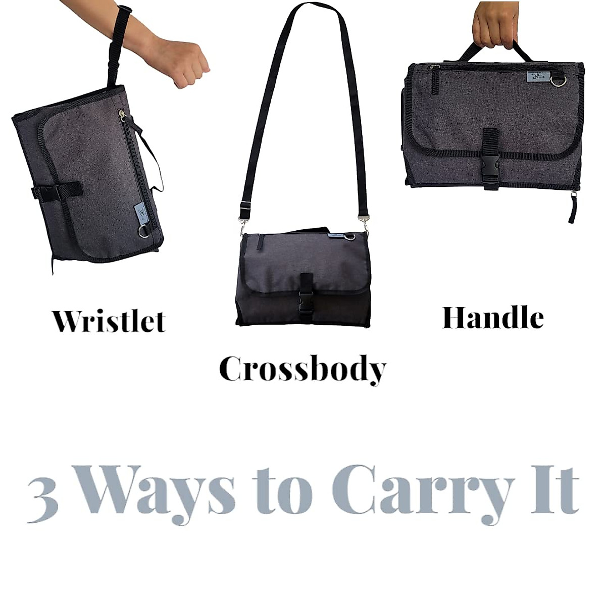 Portable Changing Pad–Grey-Convenient 2 in 1 Travel Diaper Changing Station Bag