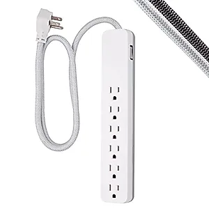 GE UltraPro 6-Outlet Surge Protector, 3 Ft Designer Braided Extension Cord, 560 Joules, Flat Plug, Wall Mount, UL Listed, White, 41352