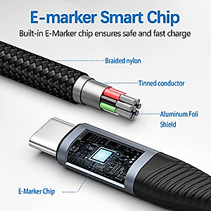 Deegotech USB C to USB C Cable, [6.6Ft 2-Pack] Durable Nylon Braided 100W 5A USB C Cable PD Fast Charger Compatible with MacBook Pro, MacBook Air, iPad Pro/Air, Galaxy S22 S21-Black