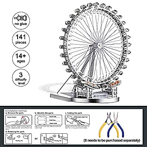Piececool 3D Metal Model Puzzles for Adults, Upgraded Large London Eye Architecture 3D Metal Models Building Kits, Best Birthday Gifts, 141 Pcs