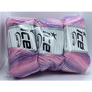 Ice Yarns Picasso 3 Pack - Pinks and Lilacs, Fuzzy with Subtle Sheen Worsted Weight, 3x125 Yards (3x115meters) 3x1.76 Ounces (3x50 Grams)