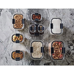 Rubbermaid 10-Piece Brilliance Food Storage Containers for Pantry with Salad Dressing and Condiment Containers and Lids, Dishwasher Safe, Clear/Grey