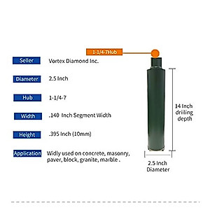 ALSKAR DIAMOND ADCSB 2.5 Inch Wet Concrete Diamond Core Drill Bit for Concrete Stone Granite Marble (2.5")