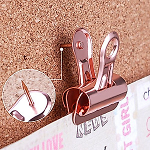 Yalis Push Pins Clips 15-Count, Pinning No Holes for Paper, Creative Paper Clips with Tack for Cork Board and Photo Wall ( Rose Gold)