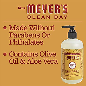 MRS. MEYER'S CLEAN DAY Liquid Hand Soap, Cruelty Free & Biodegradable Hand Wash Made with Essential Oils, Apple Cider Scent, 12.5 Fl oz Bottle (Pack of 1)