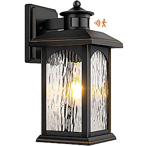 Motion Sensor Outdoor Lights - Retro Dusk to Dawn Outdoor Lighting, Advanced LED Motion Sensor Porch Light Fixtures, Black Waterproof Exterior Lantern Wall Mount for Front Garage, Entryway Anti-Rust