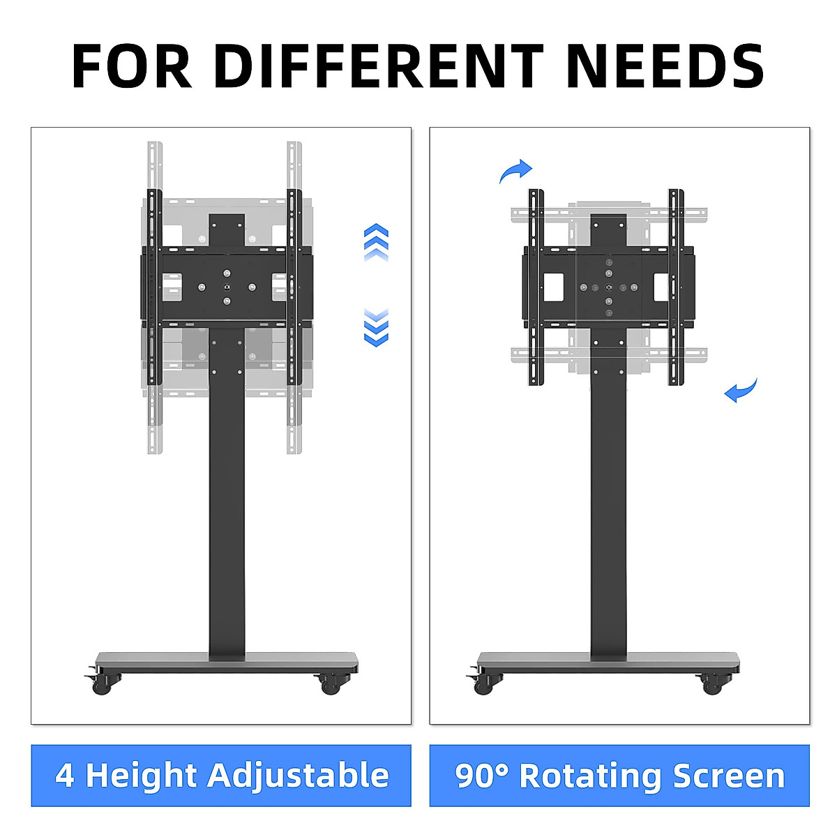 XINLEI Rotating Mobile TV Cart with Wheels Rolling TV Stand for 26-55" Flat Panel Screens TVs, Portrait to Landscape, Height Adjustable Floor Stand Base Max VESA 400x400mm