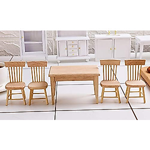 Z MAYABBO Wooden Dollhouse Furniture of Table & Chair, Miniature Dollhouse Accessories of Dining Room Accessory - 1/12 Scale