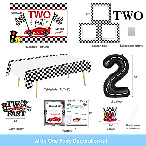 YSHMFEUX Two Fast Birthday Decorations Party Supplies, Race Car 2nd Birthday Decorations, Baby Boy 2nd Birthday Decorations, 2nd Birthday Decorations for Boy