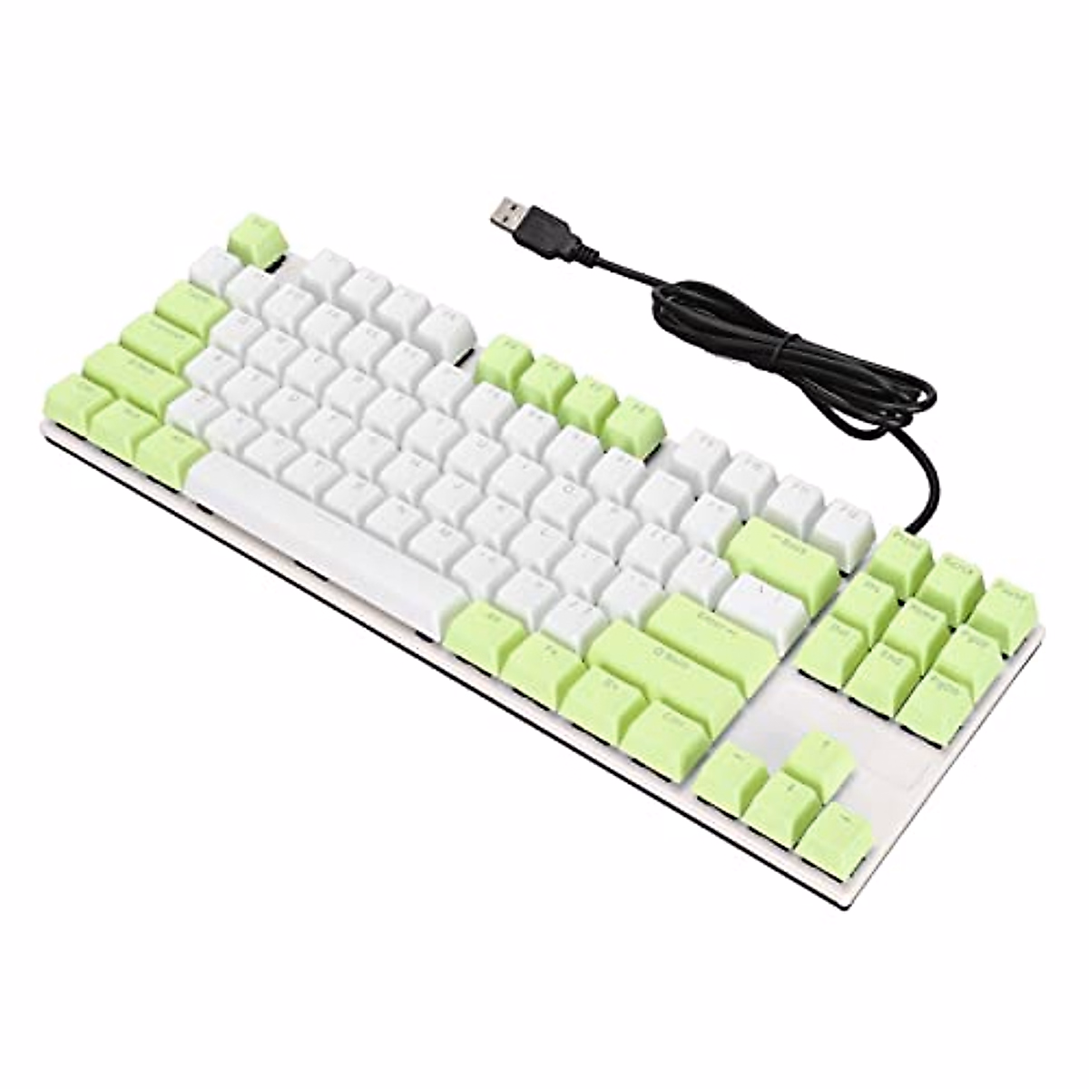 Mechanical Keyboard, 87 Keys Backlight Design Gaming Keyboard, 2 Color Injection Molding Floating Keycaps, Compact Keyboard with Dustproof Blue Switches for Gamers Typists Plug and Play(Green White)