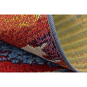 Unique Loom Outdoor Modern Collection Area Rug - Ikat (8' Round, Multi/ Burgundy)